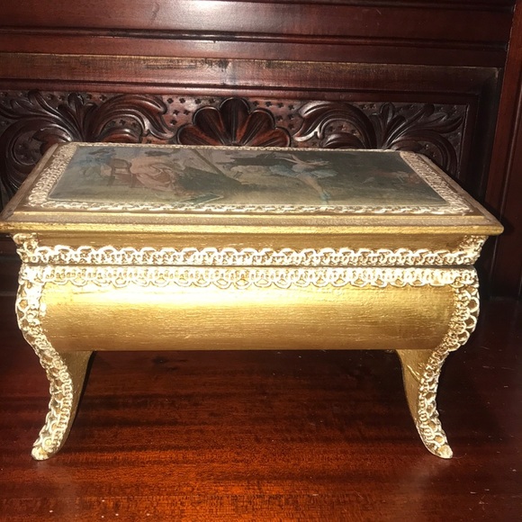 Accents | Vintage Gold Ballerina Harp Scene Trinket Box | Poshmark
